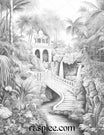 52 Tropical Oasis Grayscale Coloring Pages Printable for Adults, PDF F ...
