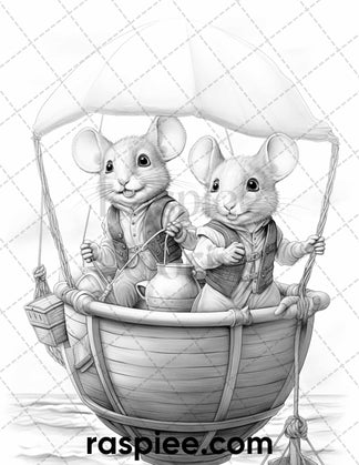 50 Enchanting Fairytale Mice Grayscale Coloring Pages Printable for Ad ...