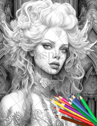 40 Beautiful Gothic Girls Grayscale Coloring Pages Printable for Adult ...