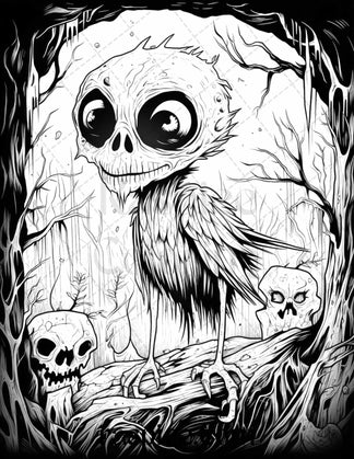 50 Halloween Scary Animals Grayscale Coloring Pages Printable for Adul ...