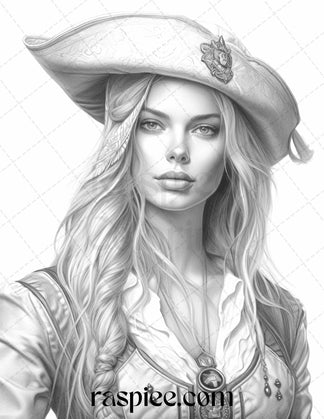 60 Pirate Life Grayscale Coloring Pages Printable for Adults, Stress R ...