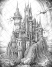 50 Haunted Castles Grayscale Coloring Pages Printable, Halloween Color ...