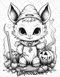40 Halloween Creepy Kawaii Grayscale Coloring Pages for Adults and Kid ...