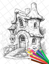 40 Stone Cottage Houses Grayscale Coloring Pages Printable for Adults ...