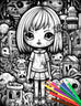 50 Ghoulish Girls Grayscale Coloring Pages Printable for Adults, PDF F ...