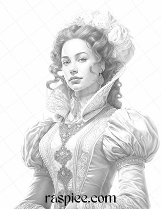 40 Baroque Women Portrait Grayscale Adult Coloring Pages Printable, PD ...