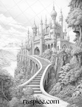 40 Fantasy Landscapes Grayscale Coloring Pages Printable for Adults, P ...