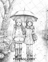 40 Rainy Autumn Day Grayscale Coloring Pages Printable for Adults and ...