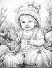 40 Pumpkin Babies Grayscale Coloring Pages for Adults and Kids, Printa ...