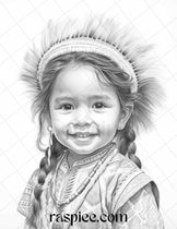 50 Native American Little Girls Boys Grayscale Coloring Pages Printabl ...