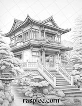 40 Traditional Chinese Houses Grayscale Coloring Pages Printable for A ...