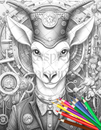 45 Steampunk Animals Grayscale Coloring Pages Printable for Adults Vol ...