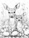 Autumn Animals Grayscale Coloring Pages for Adults and Kids, Printable ...