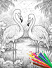 Flamingo Oasis Grayscale Coloring Pages Printable for Adults, PDF File ...