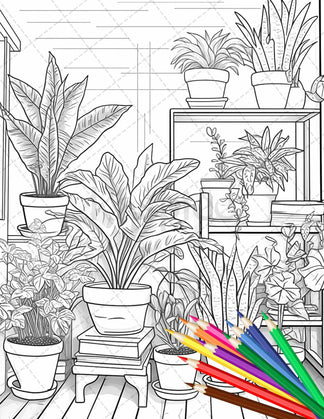 38 Indoor Houseplants Coloring Pages Printable for Adults, Grayscale C ...