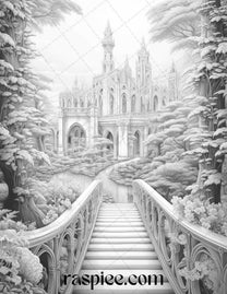 40 Fantasy Landscapes Grayscale Coloring Pages Printable for Adults, P ...