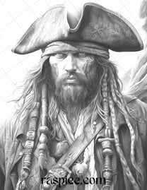 60 Pirate Life Grayscale Coloring Pages Printable for Adults, Stress R ...