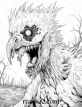 66 Horror Zombie Animals Grayscale Coloring Pages Printable for Adults ...