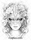 40 Masquerade Masks Grayscale Coloring Pages Printable for Adults, PDF ...