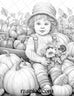 40 Pumpkin Babies Grayscale Coloring Pages for Adults and Kids, Printa ...