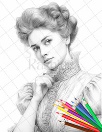 43 Beautiful Victorian Women Grayscale Coloring Pages Printable for Ad ...