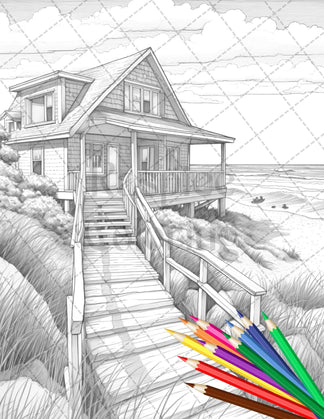42 Wooden Beach Houses Grayscale Coloring Pages Printable for Adults ...