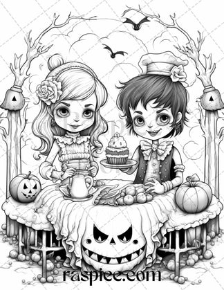 40 Halloween Creepy Kawaii Grayscale Coloring Pages for Adults and Kid ...