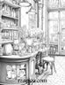 50 Cozy Coffee Shop Grayscale Coloring Pages Printable for Adults, PDF ...