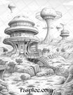 40 Alien Houses Grayscale Coloring Pages for Adults, Printable PDF Fil ...
