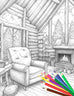 Cozy Cabin Interior Grayscale Coloring Pages Printable for Adults, PDF ...