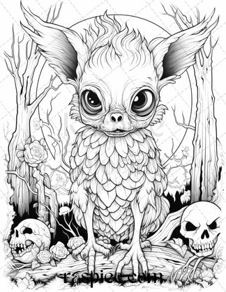 50 Halloween Scary Animals Grayscale Coloring Pages Printable for Adul ...