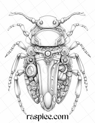 42 Steampunk Bugs Grayscale Coloring Pages Printable for Adults, PDF F ...