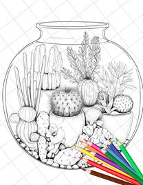 34 Enchanted Terrarium Grayscale Coloring Pages Printable for Adults ...