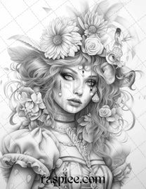 42 Beautiful Clown Girls Grayscale Coloring Pages Printable for Adults ...
