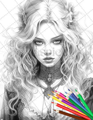 40 Beautiful Gothic Girls Grayscale Coloring Pages Printable for Adult ...