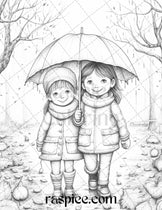 40 Rainy Autumn Day Grayscale Coloring Pages Printable for Adults and ...
