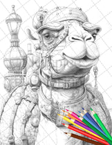 45 Steampunk Animals Grayscale Coloring Pages Printable for Adults Vol ...