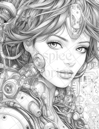 40 Beautiful Cyborg Girls Grayscale Coloring Pages Printable for Adult ...