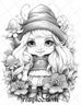 50 Flower Gnomes Grayscale Coloring Pages Printable for Adults Kids, P ...