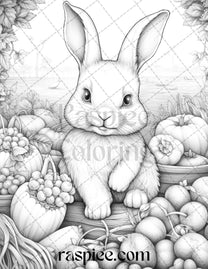 50 Rabbit Garden Grayscale Coloring Pages Printable for Adults, PDF Fi ...