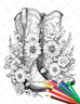 32 Flower Boots Coloring Pages Printable for Adults, Floral Grayscale ...