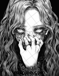 60 Horror Beauties Grayscale Coloring Pages Printable for Adults, PDF ...