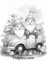 40 Fall Gnomes Grayscale Coloring Pages Printable for Adults Kids, PDF ...