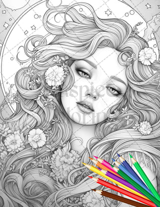 34 Beautiful Moon Fairies Grayscale Coloring Pages Printable for Adult ...
