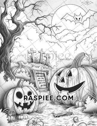 Spooky Pumpkin Halloween Adult Coloring Pages Printable PDF Instant Do ...