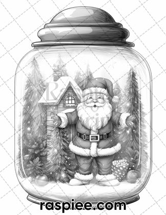 60 Christmas In Jar Grayscale Coloring Pages for Adults, Printable PDF ...
