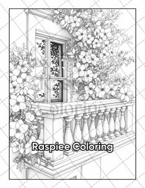 50 Balcony Garden Adult Coloring Pages Printable PDF Instant Download ...