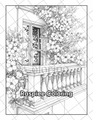 50 Balcony Garden Adult Coloring Pages Printable PDF Instant Download ...
