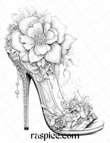 40 Flower Wedding Shoes Grayscale Coloring Pages Printable for Adults ...