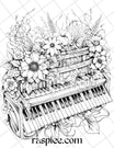 30 Musical Instrument Flower Grayscale Coloring Pages Printable for Ad ...